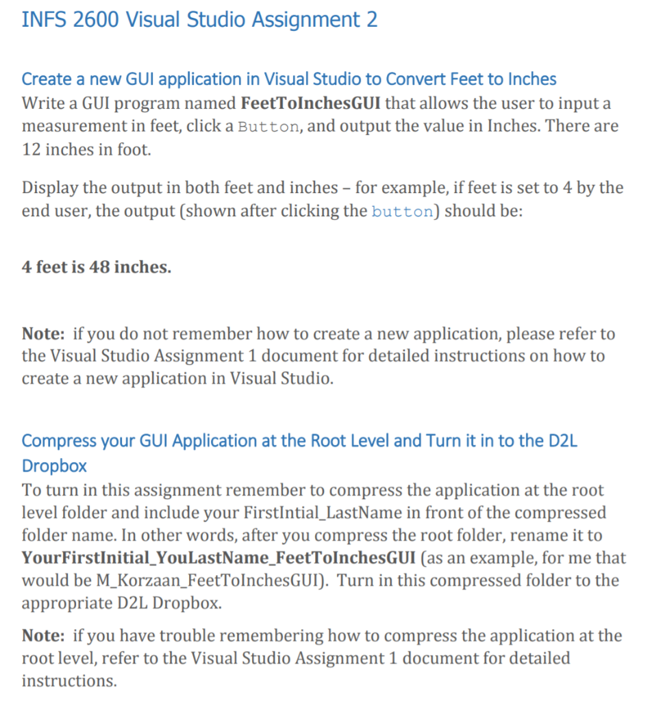 Solved INFS 2600 Visual Studio Assignment 2 Create a new GUI | Chegg.com