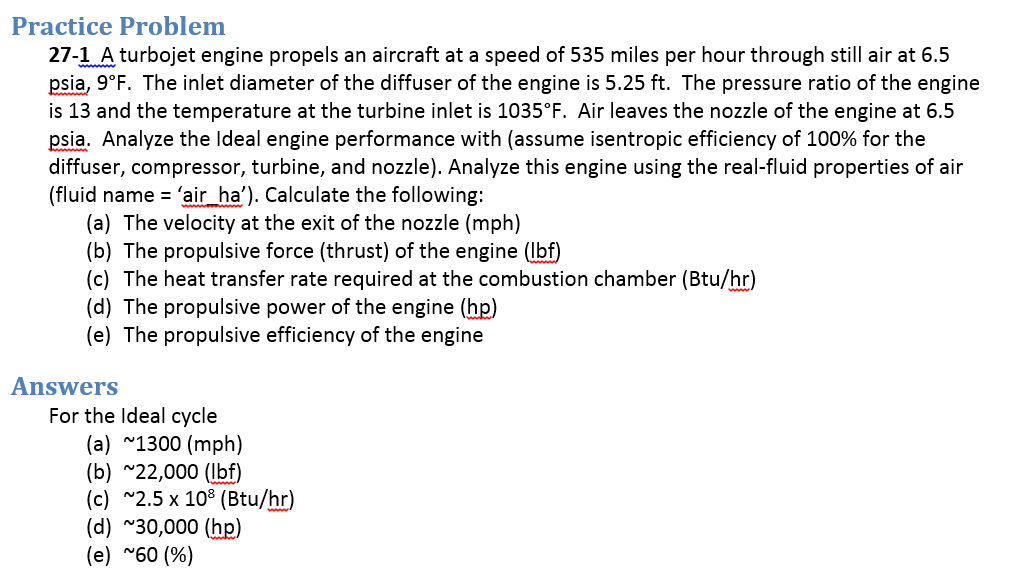 Solved Practice Problem 27 1 A Turbojet Engine Propels An