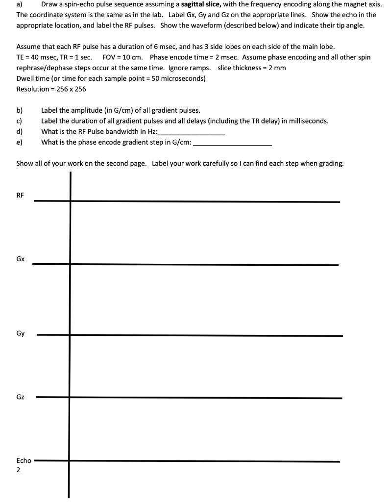 a) Draw a spin-echo pulse sequence assuming a | Chegg.com