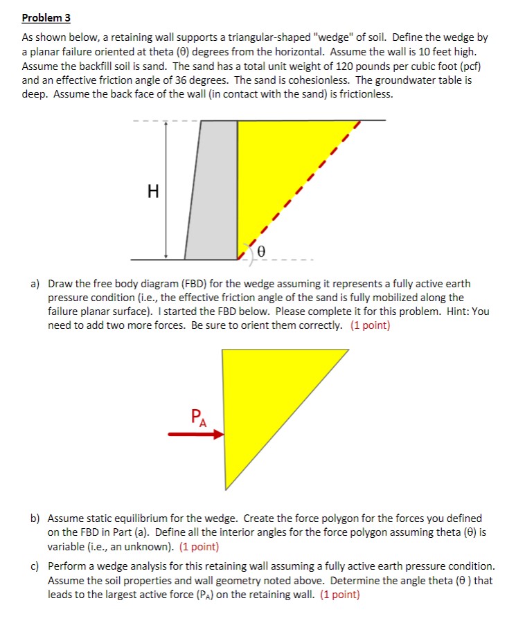 Solved Problem 3As shown below, a retaining wall supports a | Chegg.com