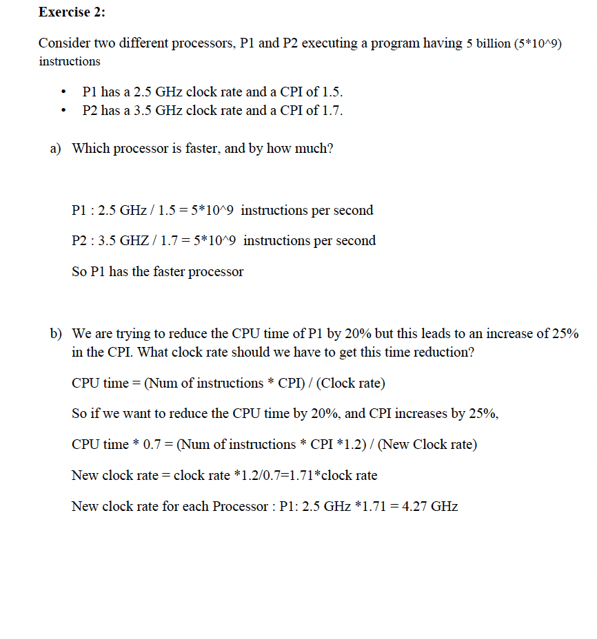 Solved Exercise 2: Consider two different processors, P1 and | Chegg.com