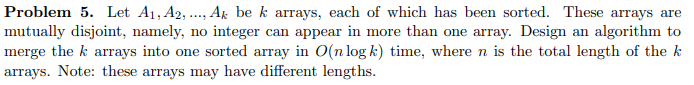 Solved Problem 5. ﻿Let A1,A2,dots,Ak ﻿be k ﻿arrays, each of | Chegg.com