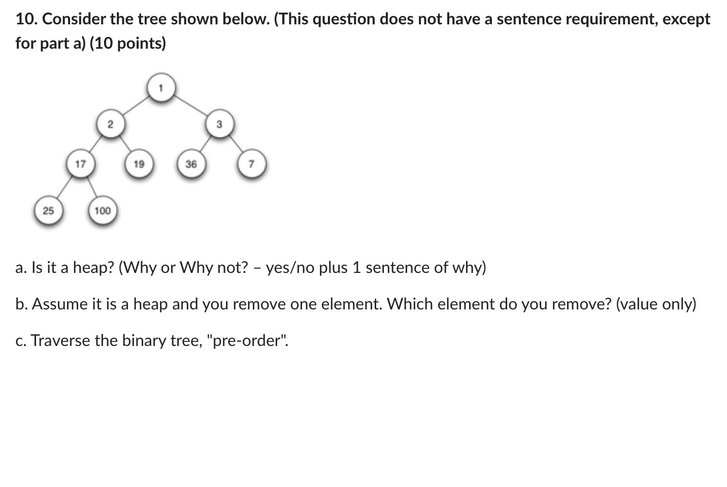 Solved 10. Consider the tree shown below. (This question | Chegg.com