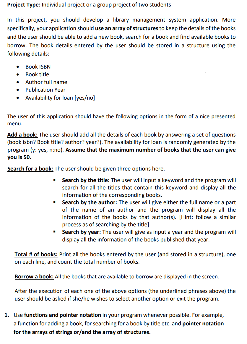 Solved Project Type: Individual project or a group project | Chegg.com