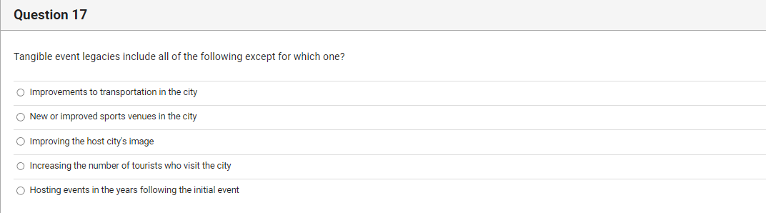 Solved Tangible event legacies include all of the following | Chegg.com