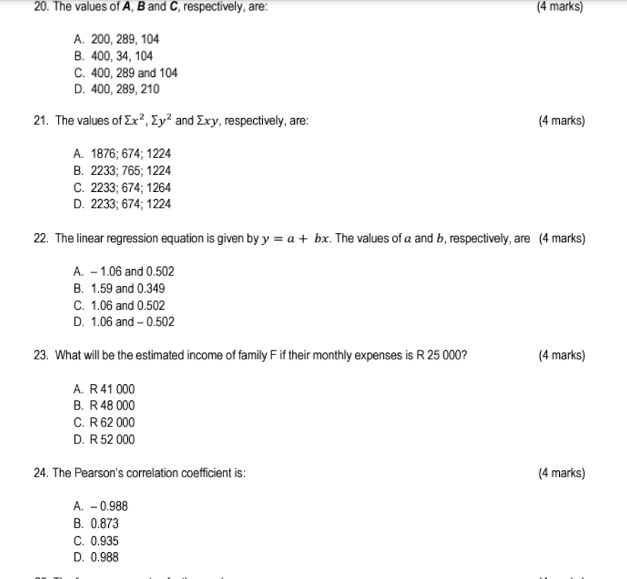 Solved Questions 20-24 refer to the problem below. The | Chegg.com
