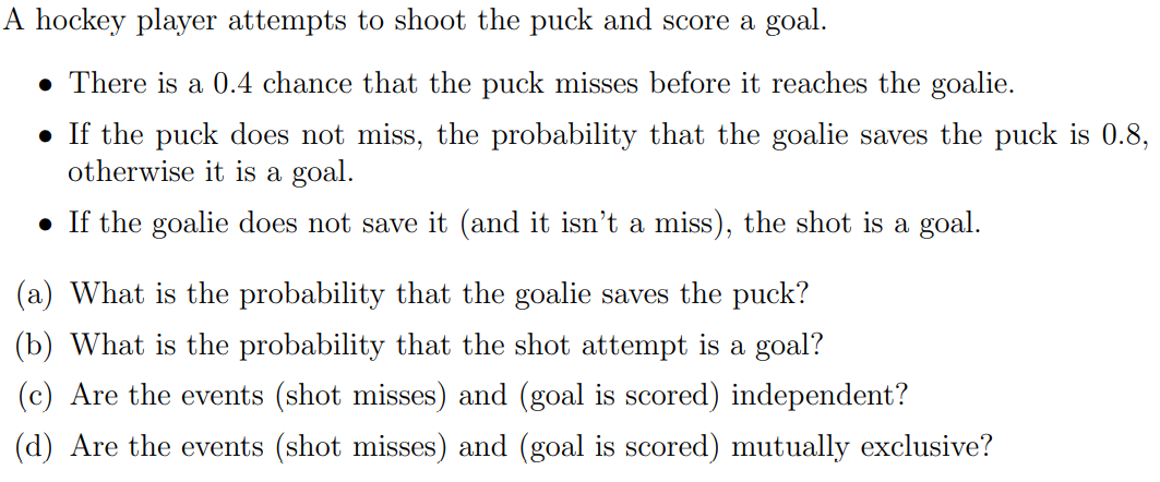 Solved A hockey player attempts to shoot the puck and score | Chegg.com