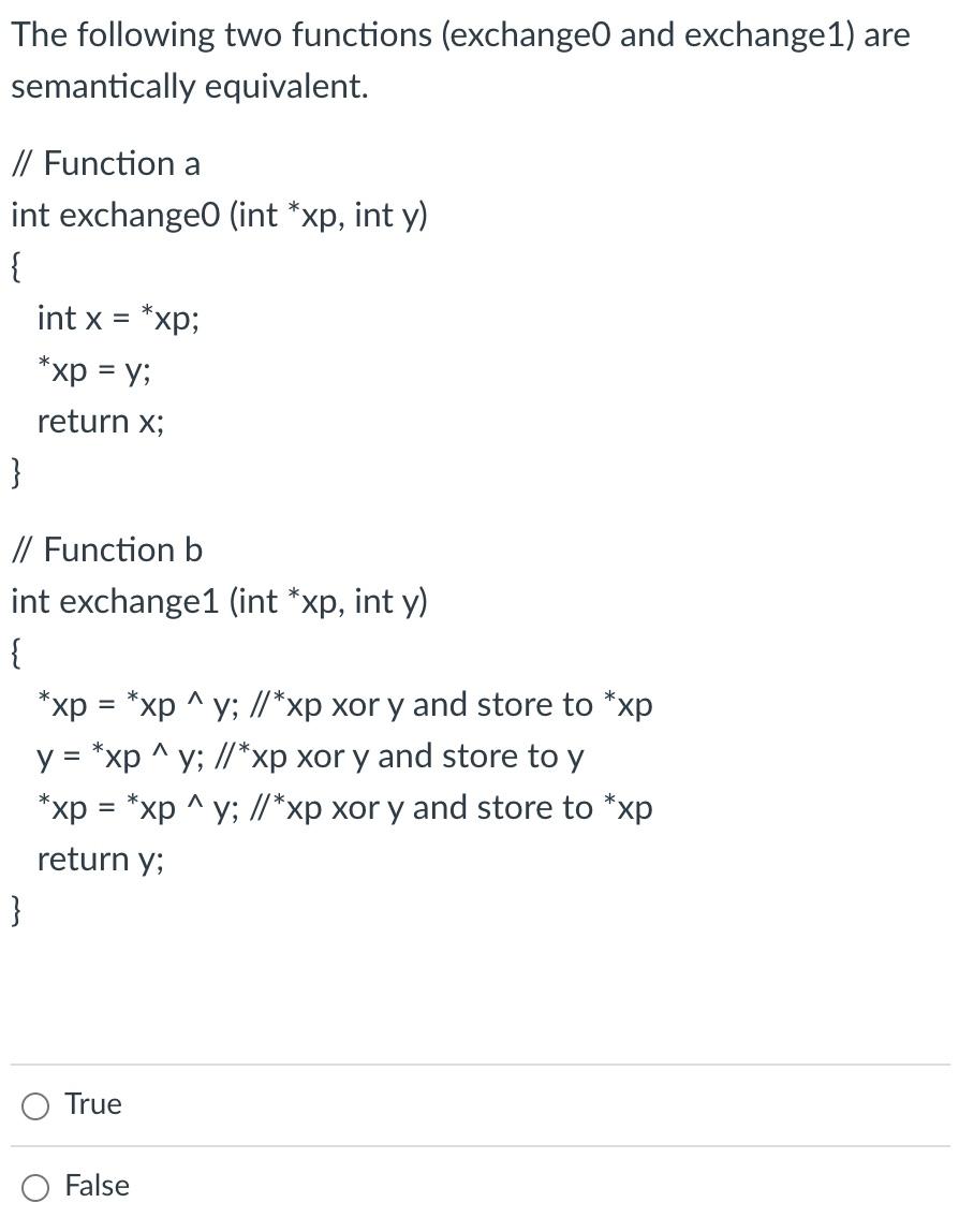 Solved The following two functions (exchange and exchange1) | Chegg.com