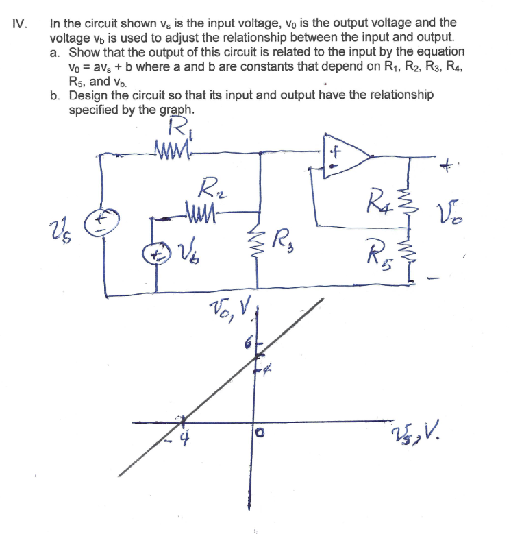 Solved IV. In the circuit shown vs is the input voltage, v0 | Chegg.com