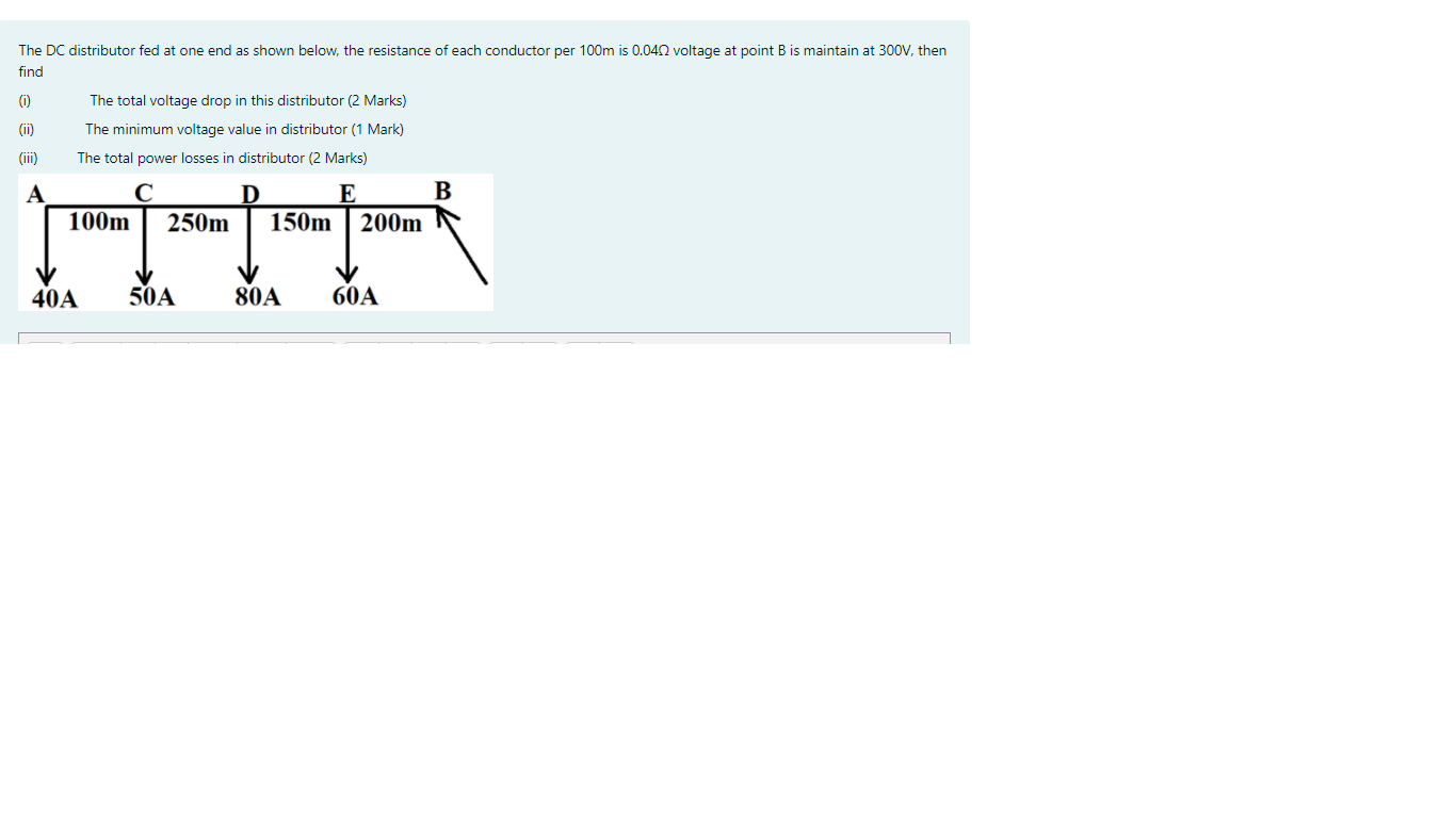 Solved The DC distributor fed at one end as shown below, the | Chegg.com