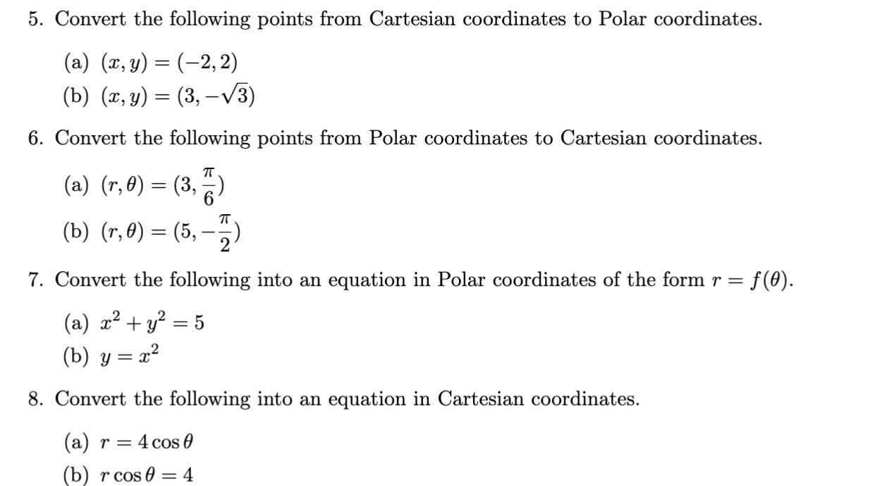 Solved 5. Convert the following points from Cartesian | Chegg.com