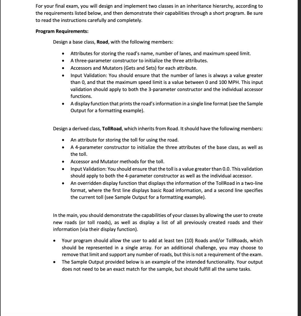 Solved our final exam, you will design and implement two | Chegg.com