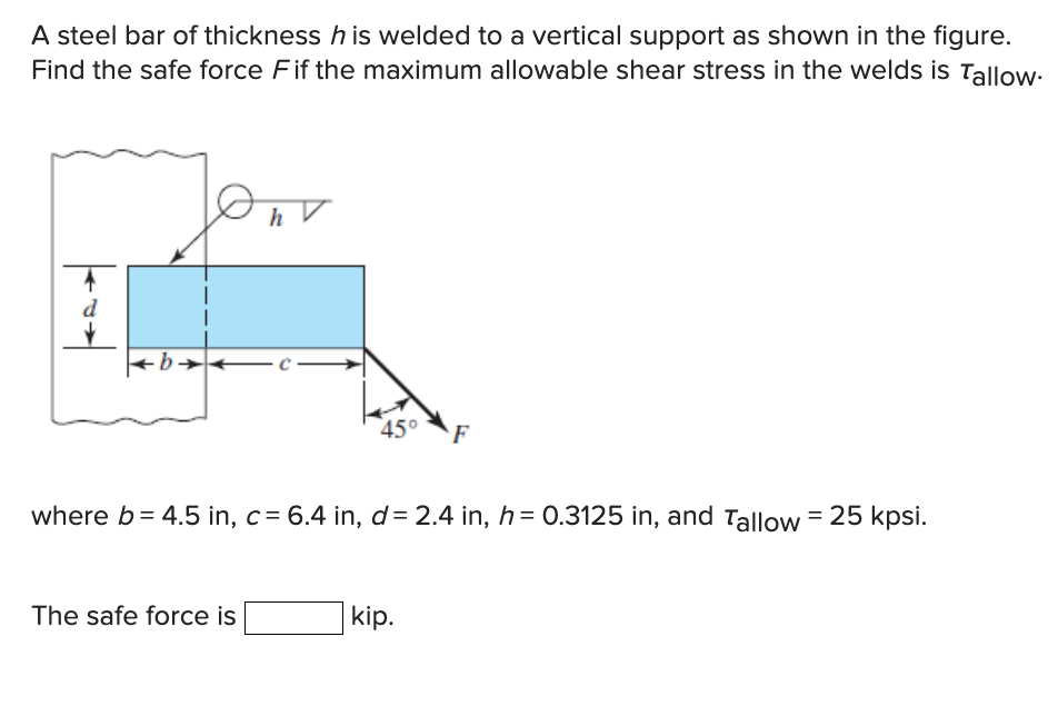 Solved A steel bar of thickness h is welded to a vertical | Chegg.com