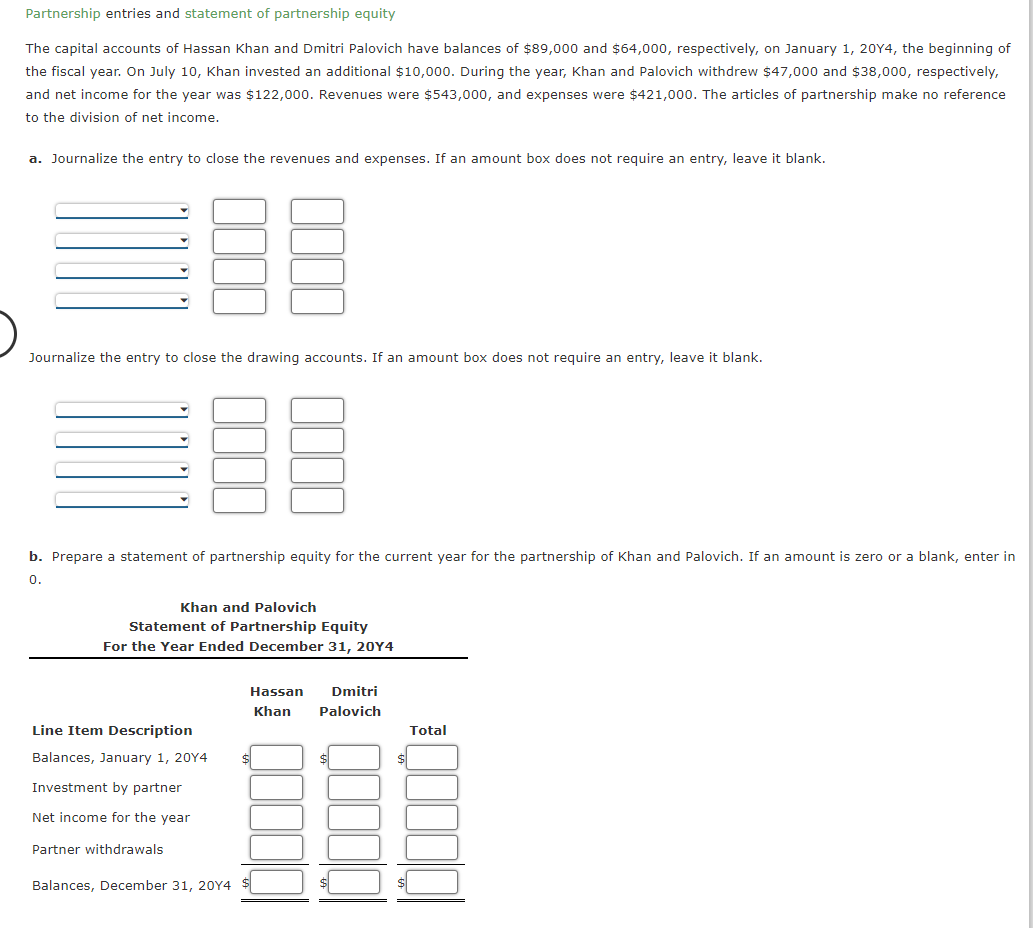 Solved Partnership entries and statement of partnership | Chegg.com