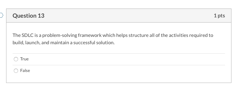 Solved Question 13 1 pts The SDLC is a problem-solving | Chegg.com