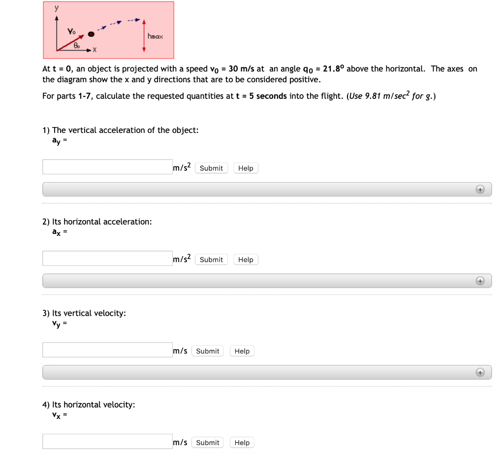 Solved hmax At t = 0, an object is projected with a speed Vo | Chegg.com