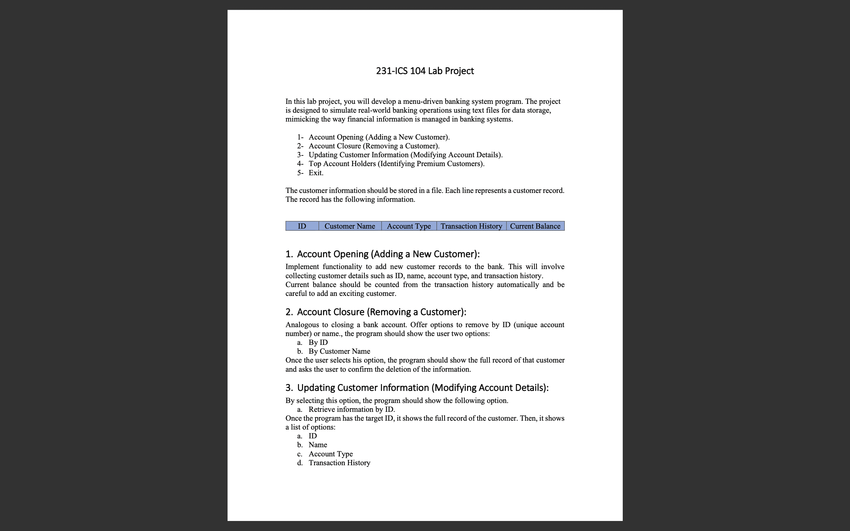 Solved In this lab project, you will develop a menu-driven | Chegg.com