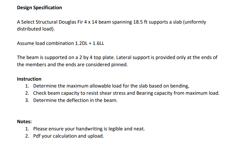 Design Specification A Select Structural Douglas Fir | Chegg.com