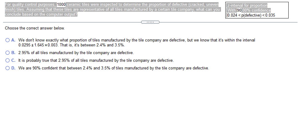 Solved For quality control purposes, 1000 ceramic tiles | Chegg.com