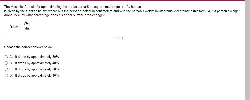 Solved The Mosteller formula for approximating the surface | Chegg.com