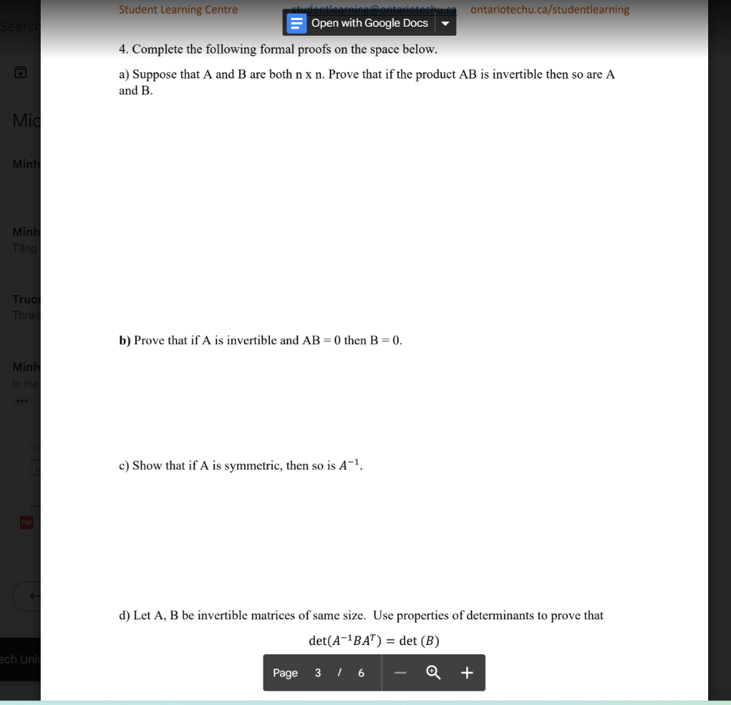 Solved 4. Complete the following formal proofs on the space | Chegg.com