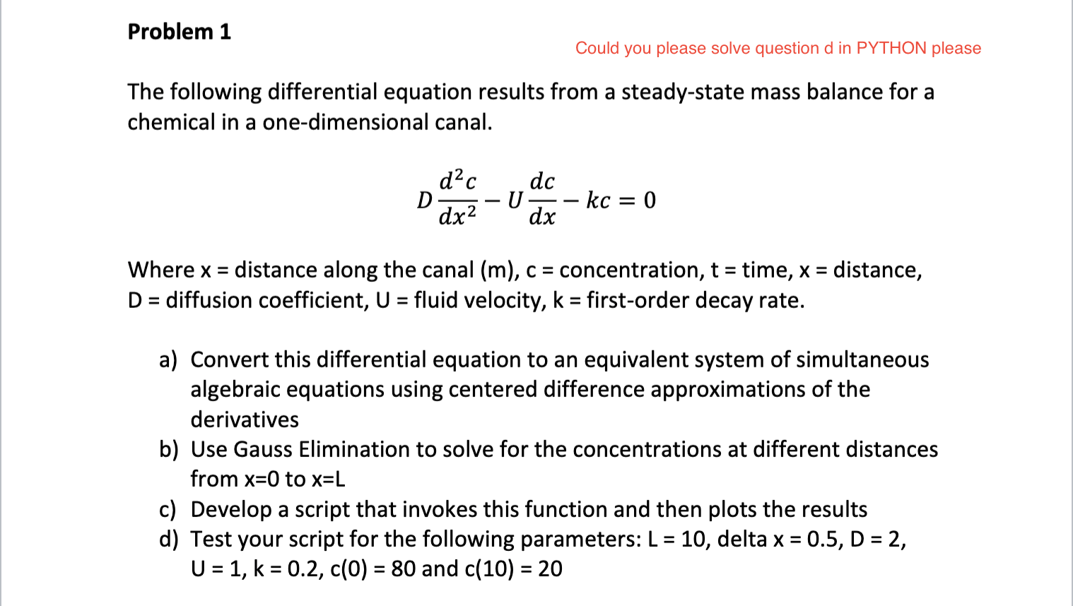 Solved Problem 1 Could you please solve question d in PYTHON | Chegg.com
