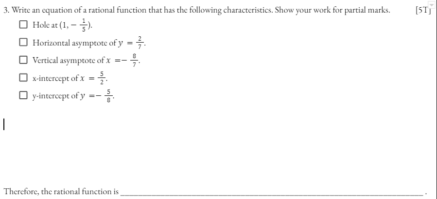 Solved 3. Write an equation of a rational function that has | Chegg.com