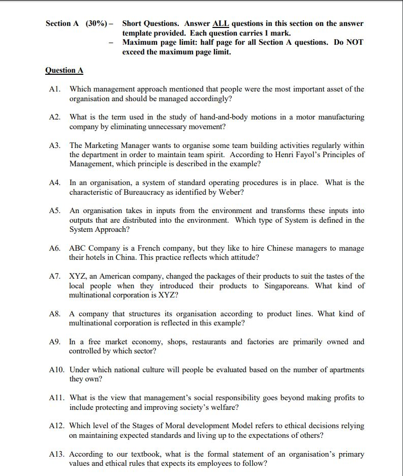 Section A (30%) - Short Questions. Answer ALL | Chegg.com