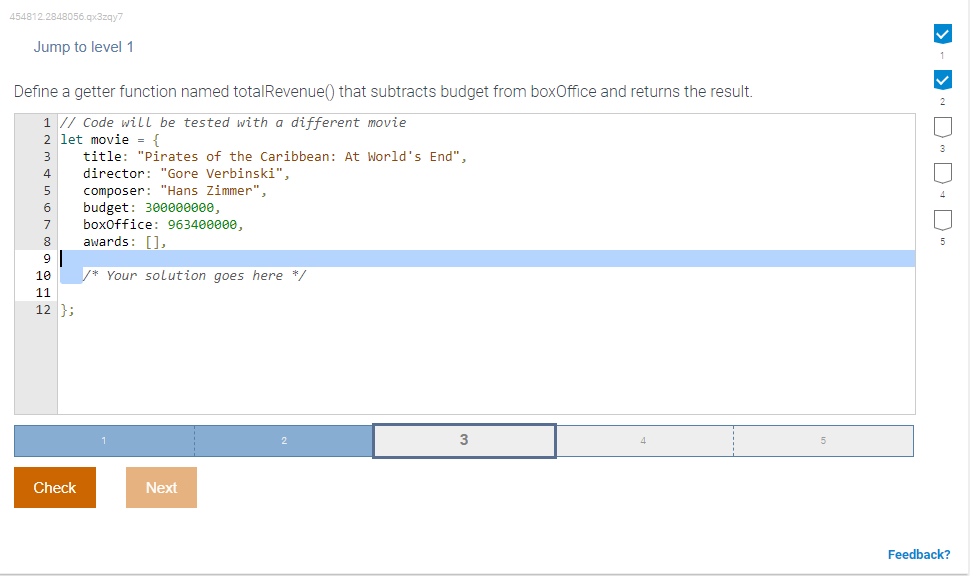 Jump to level 1 Define a getter function named | Chegg.com
