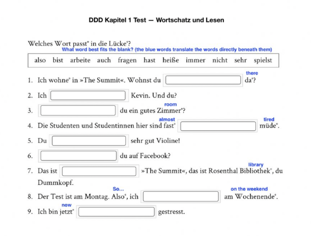 DDD Kapitel 1 Test - Wortschatz und Lesen Welches | Chegg.com