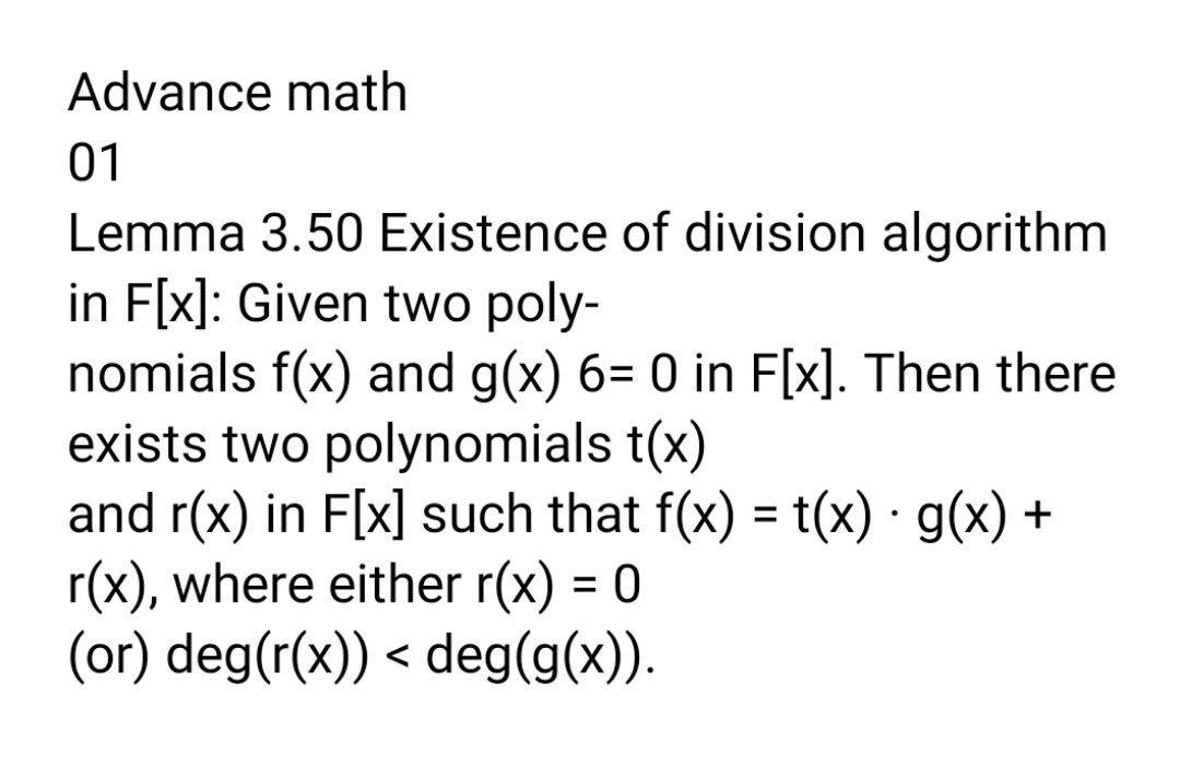 Solved Advance math 01 Lemma 3.50 Existence of division | Chegg.com