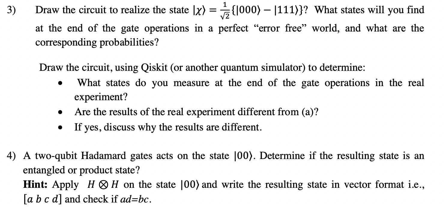 Solved 1 3) == Draw the circuit to realize the state (x) = | Chegg.com