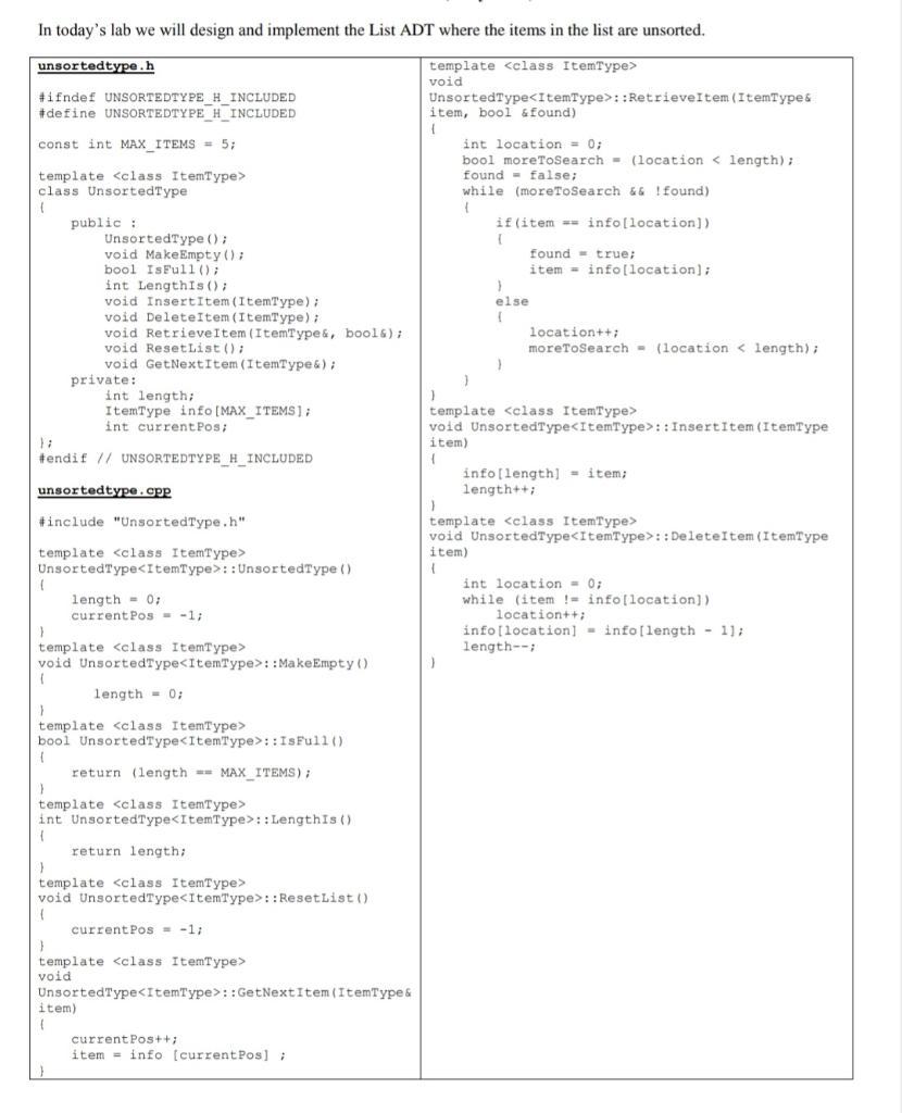 Solved In today's lab we will design and implement the List | Chegg.com