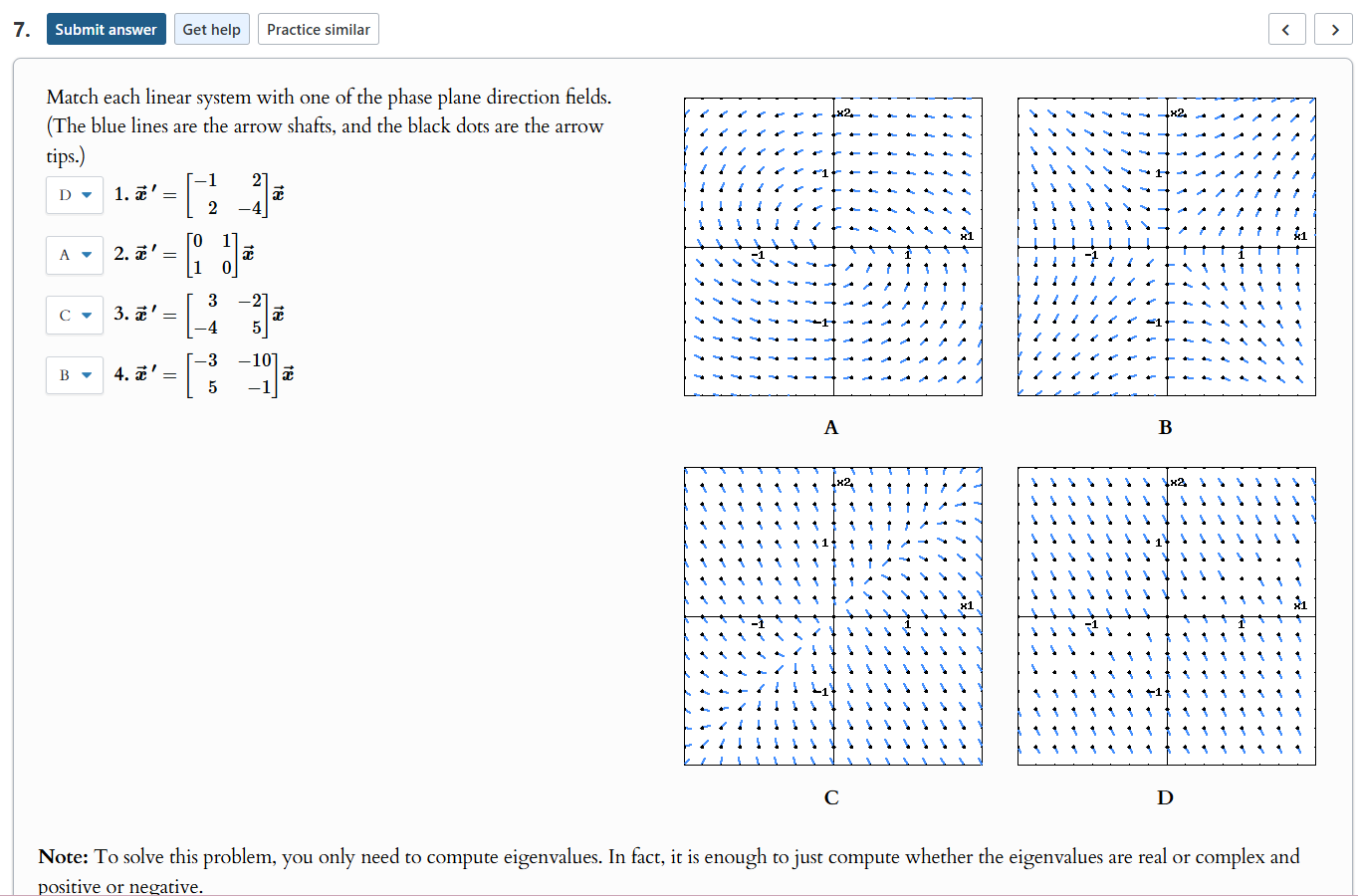 Solved Match each linear system with one of ﻿the phase plane | Chegg.com