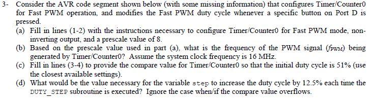 Solved a 3. Consider the AVR code segment shown below (with | Chegg.com