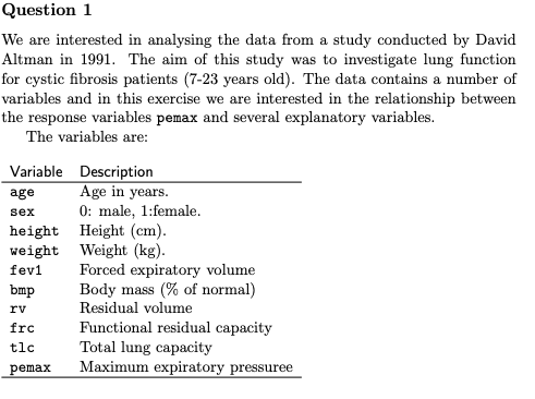 Solved To read in the data: Library(ISwR) data(cystfibr) For | Chegg.com