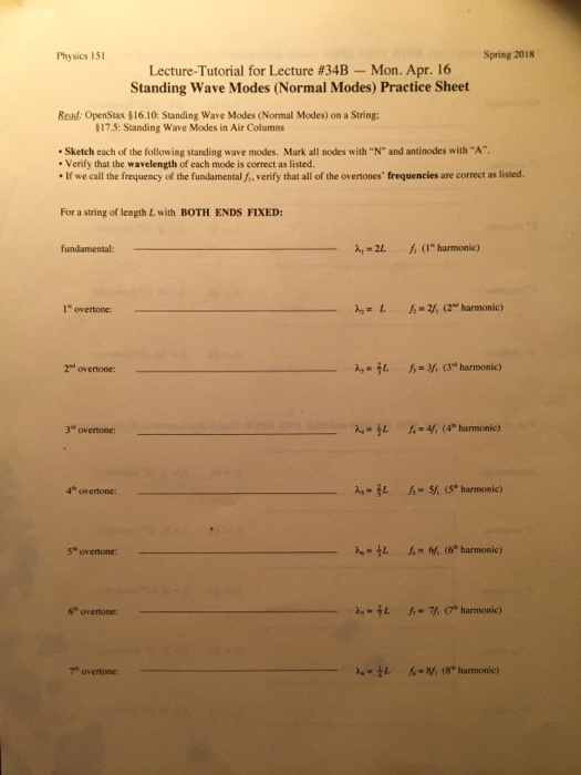 Solved Physics 151 Spring 2018 Lecture-Tutorial for Lecture | Chegg.com