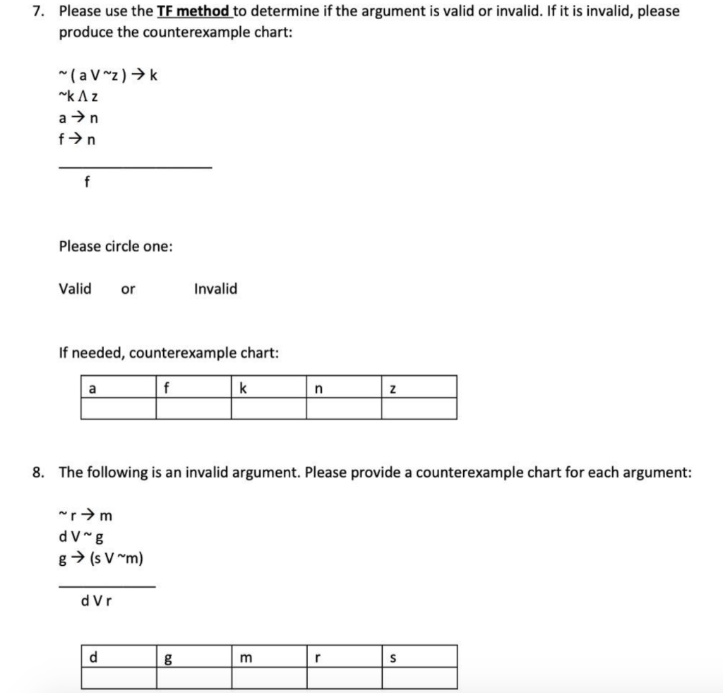 Solved 7. Please use the TF method to determine if the | Chegg.com