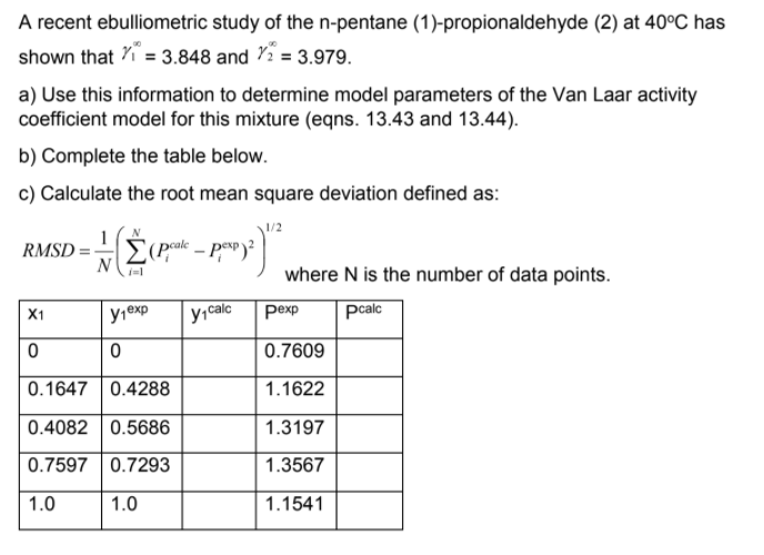 A recent ebulliometric study of the n-pentane | Chegg.com