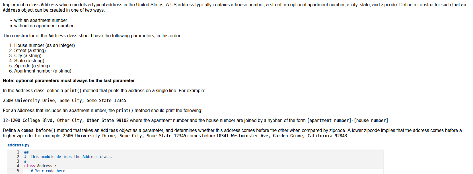 Solved Address object can be created in one of two ways: - | Chegg.com