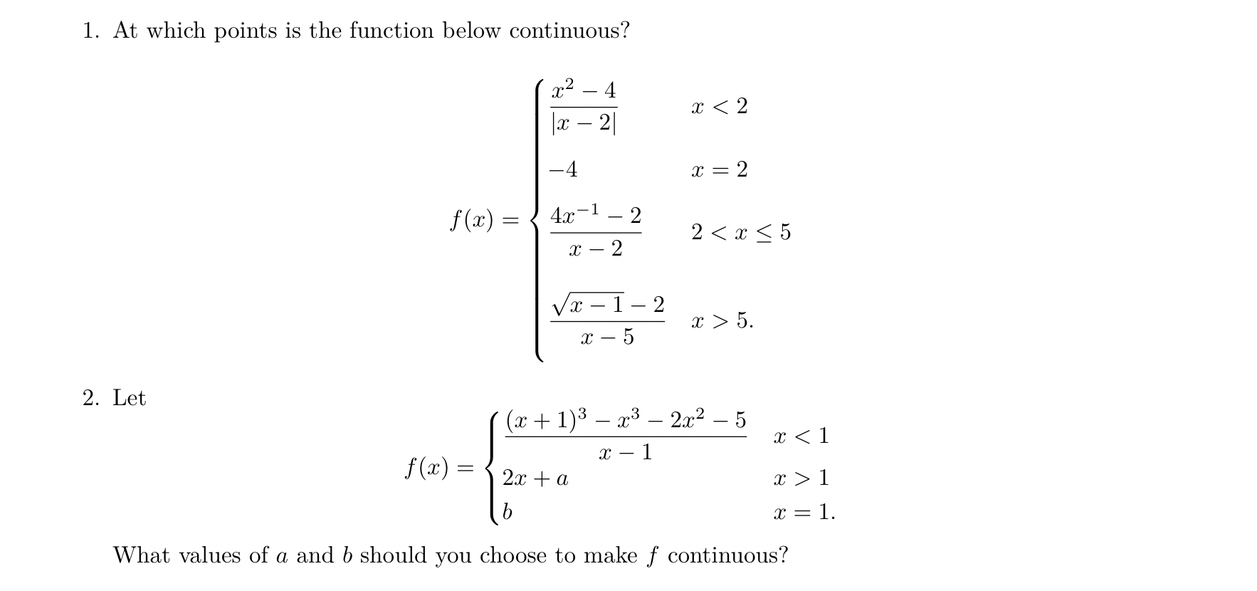 Solved 1. At which points is the function below continuous? | Chegg.com