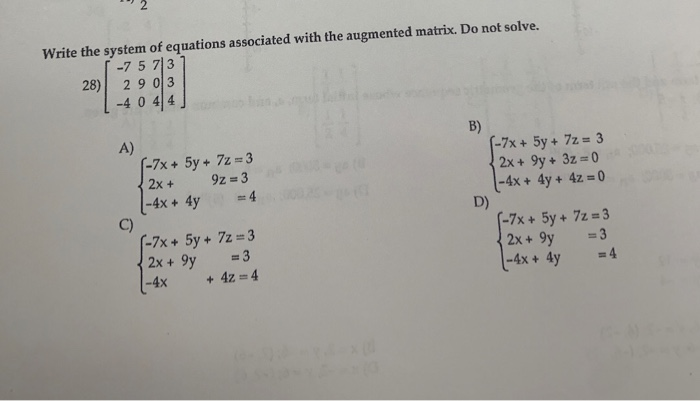 Solved 2 Write The System Of Equations Associated With The