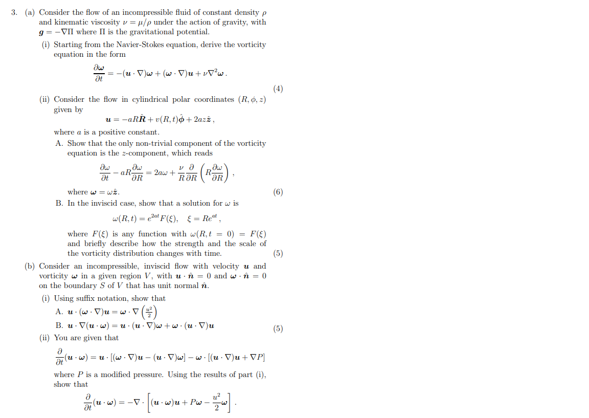 Solved 3. (a) Consider the flow of an incompressible fluid | Chegg.com