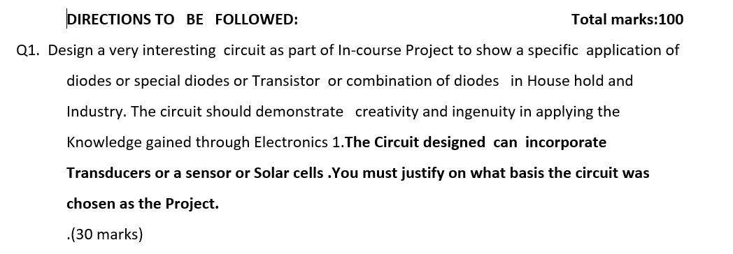 Solved DIRECTIONS TO BE FOLLOWED: Total marks:100 Q1. Design | Chegg.com