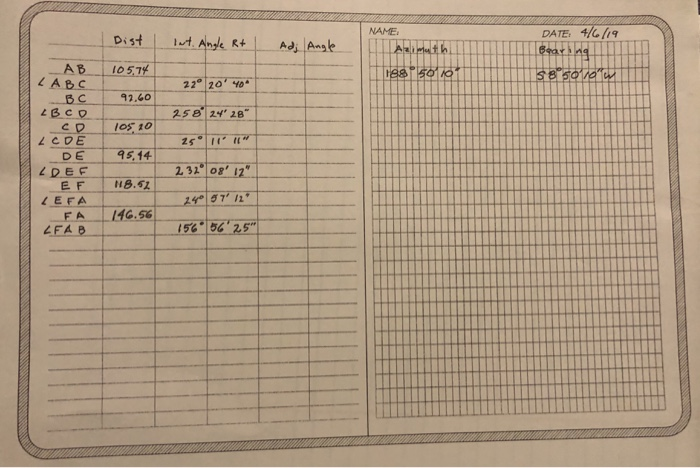 Solved 1. Calculate the angular error of closure. (In field | Chegg.com