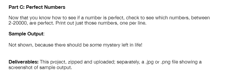 Solved Part C: Perfect Numbers Now that you know how to see | Chegg.com