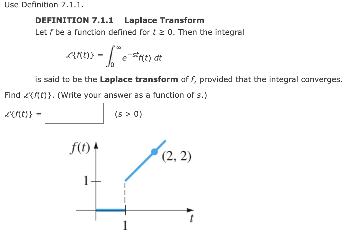 Solved by an EXPERT Use Definition 7.1.1.DEFINITION 7.1.1 ﻿Laplace | Chegg.com