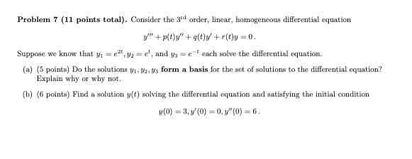 Solved Problem 7 (11 points total). Consider the 3rd order, | Chegg.com