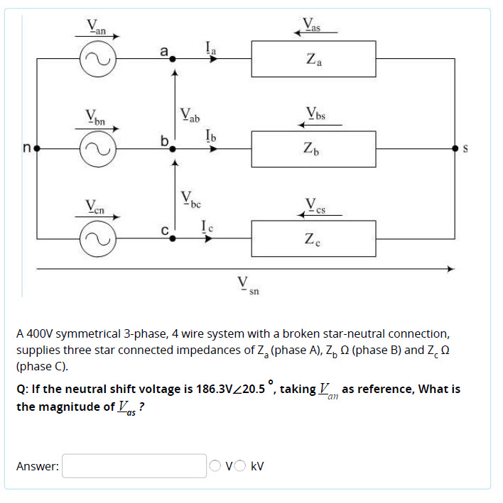 Solved Za Yab Zb cn A 400V symmetrical 3-phase, 4 wire | Chegg.com
