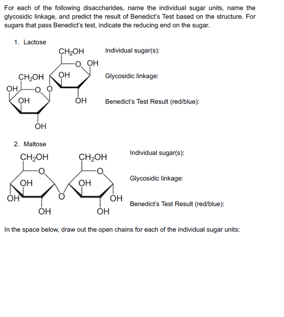 Solved In the space below, draw out the open chains for each | Chegg.com